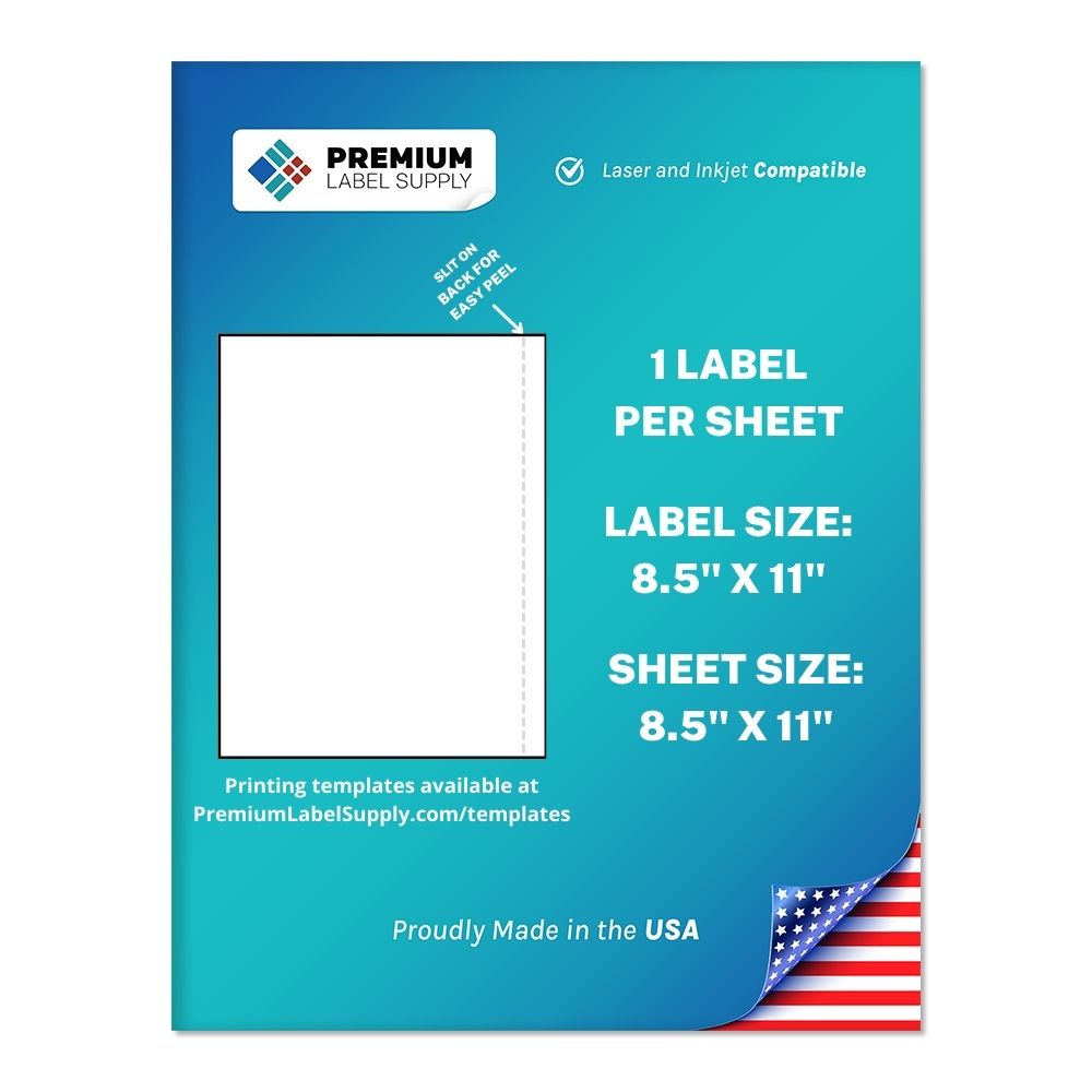 8.5 x 11 Full Sheet Labels with Back Side Slit | Buy 8.5 x 11 Full ...